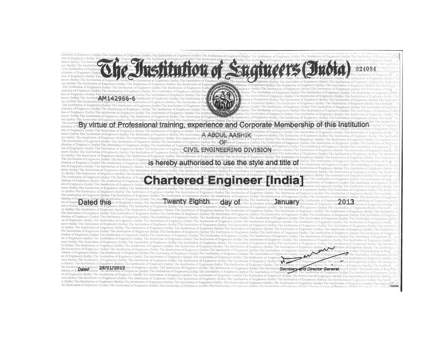 Certifications & Testimonials - A.A.A. ENGINEERING CONSULTANTS