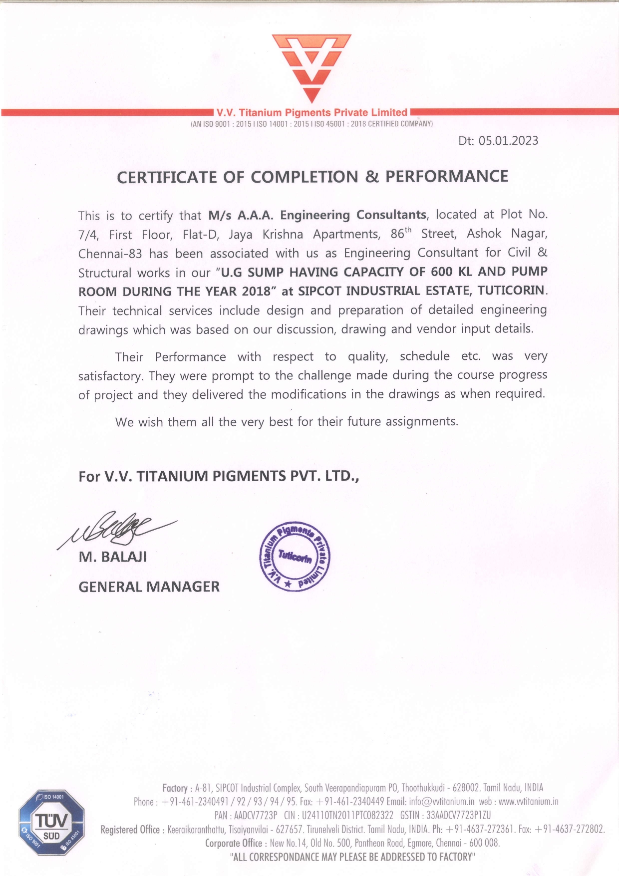 Certifications & Testimonials - A.A.A. ENGINEERING CONSULTANTS
